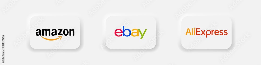 Amazon, ebay, aliexpress. - Collection of popular online shoping logo ...