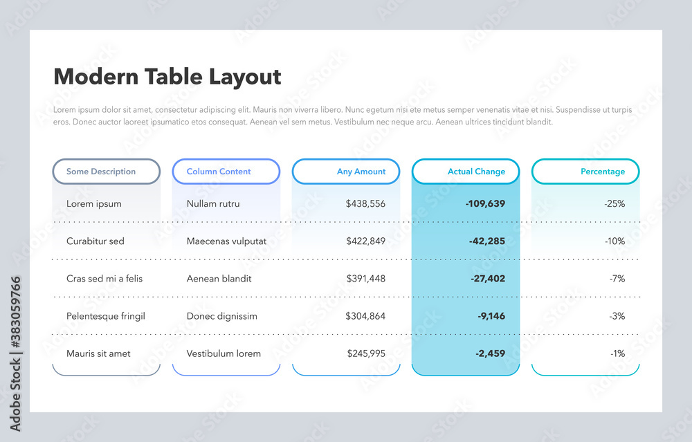 Simple business table layout. Flat design, easy to use for your website ...