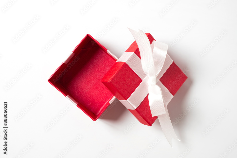 red gift box open top view on white background. Stock Photo | Adobe Stock