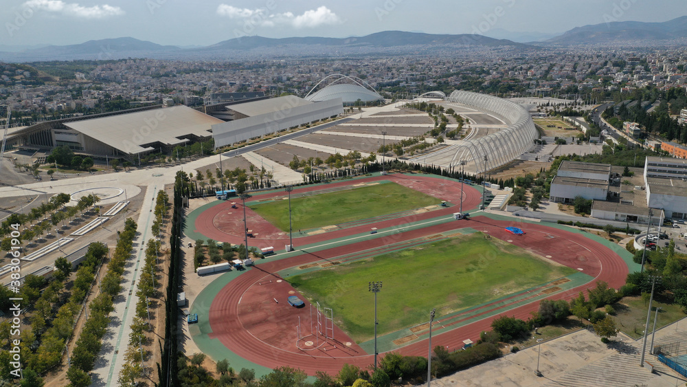 Aerial drone photo of iconic Olympic stadium and public facilities in ...