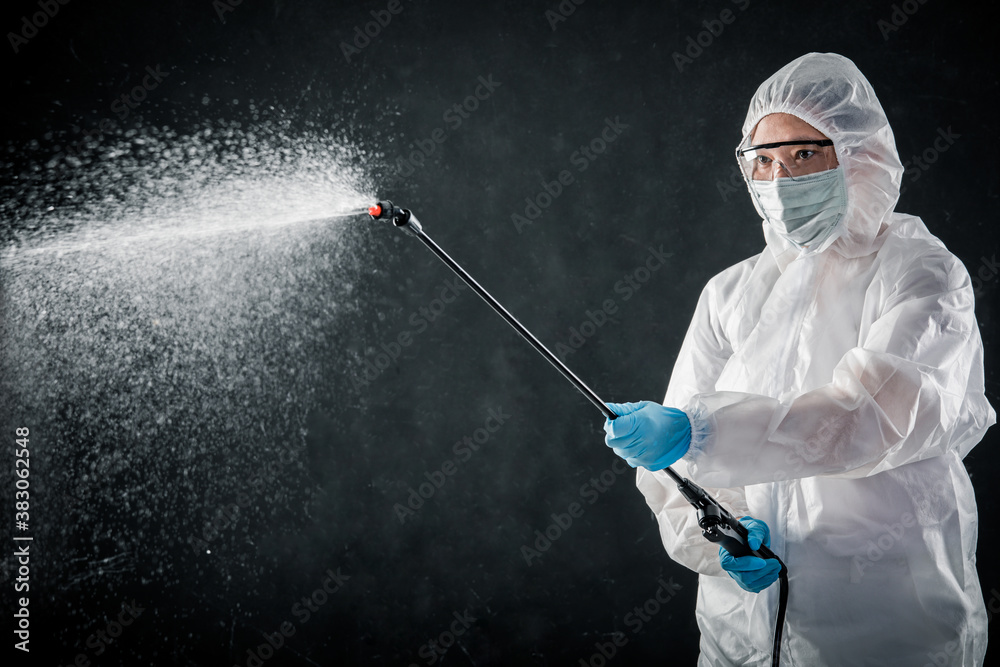 Professional cleaning staff with a To wear protective medical mask and ...