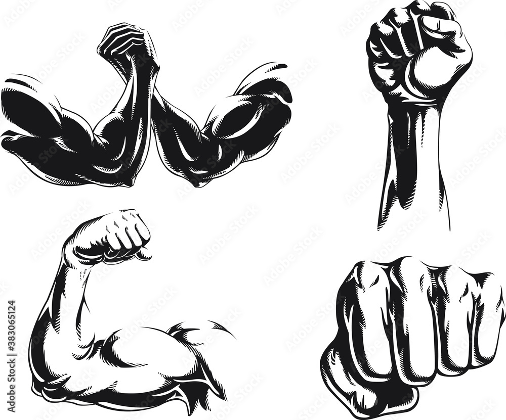 Silhouette mma fighter bodybuilder arm logo isolated vector icon ...