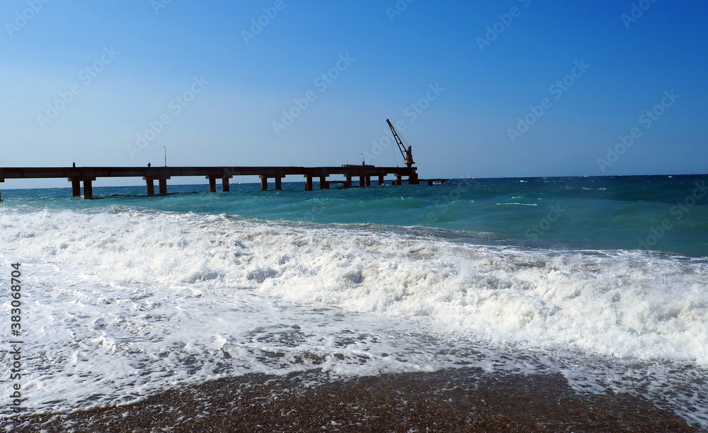 Military pier in the black sea in Abkhazia. The pier is used for ...