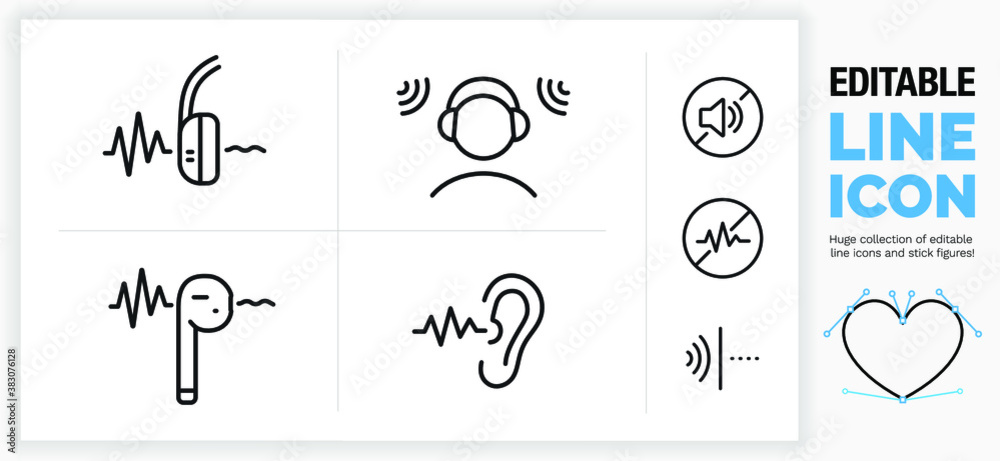 Editable line icon set of noise canceling technology Stock Vector ...