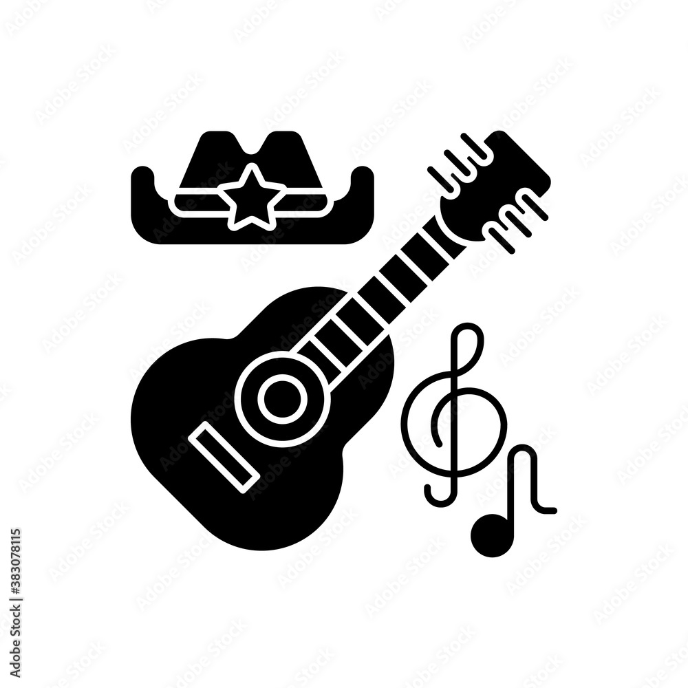 Country music black glyph icon. Acoustic guitar types. Traditional west ...