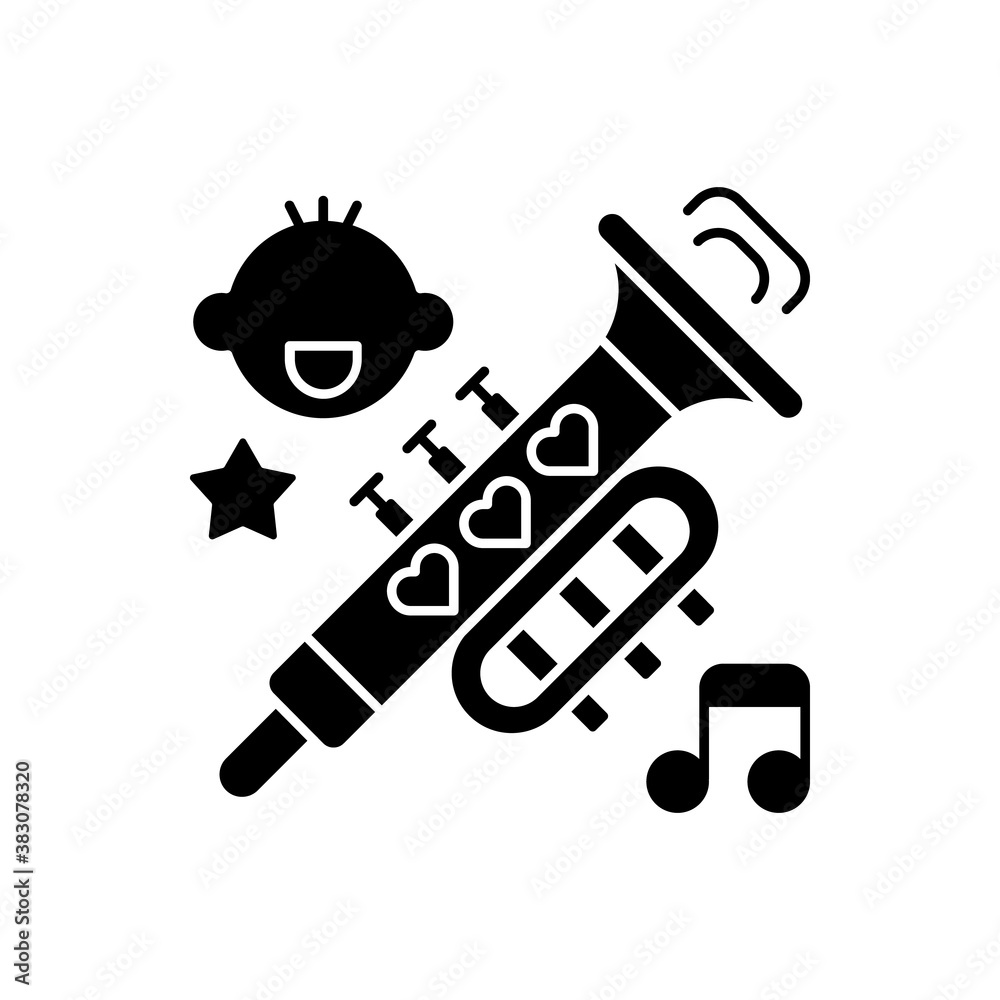 Kid music black glyph icon. Happy songs. Musical genres. Trombone with ...