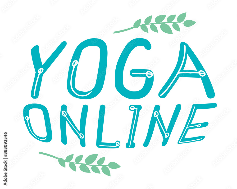 Lettering with text Yoga online isolated on white background for design ...