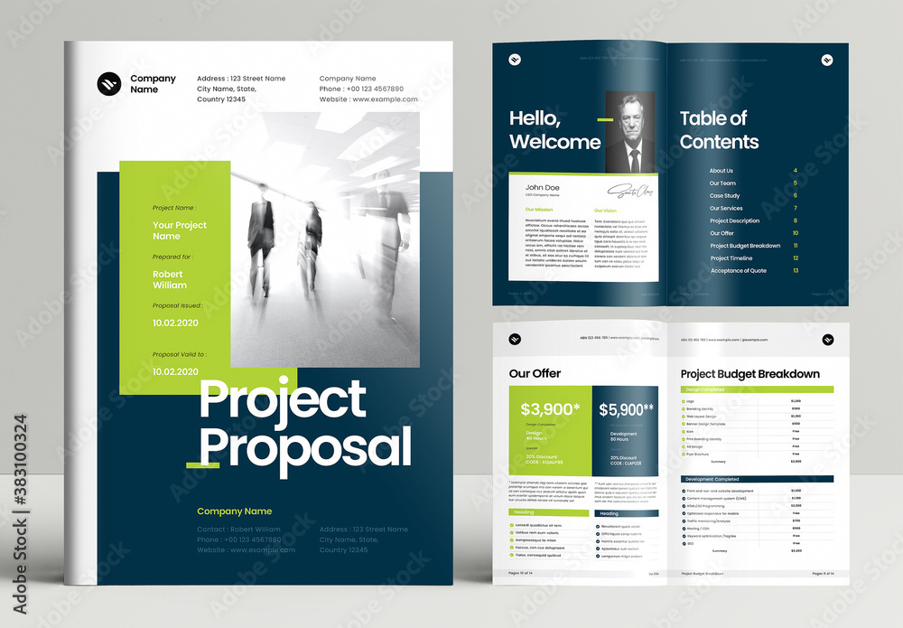 Green and Blue Project Proposal Layout Stock Template | Adobe Stock