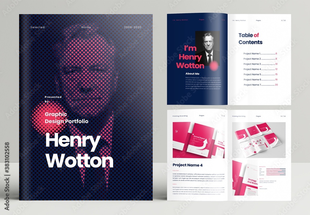 Red and Blue Portfolio Layout Stock Template | Adobe Stock