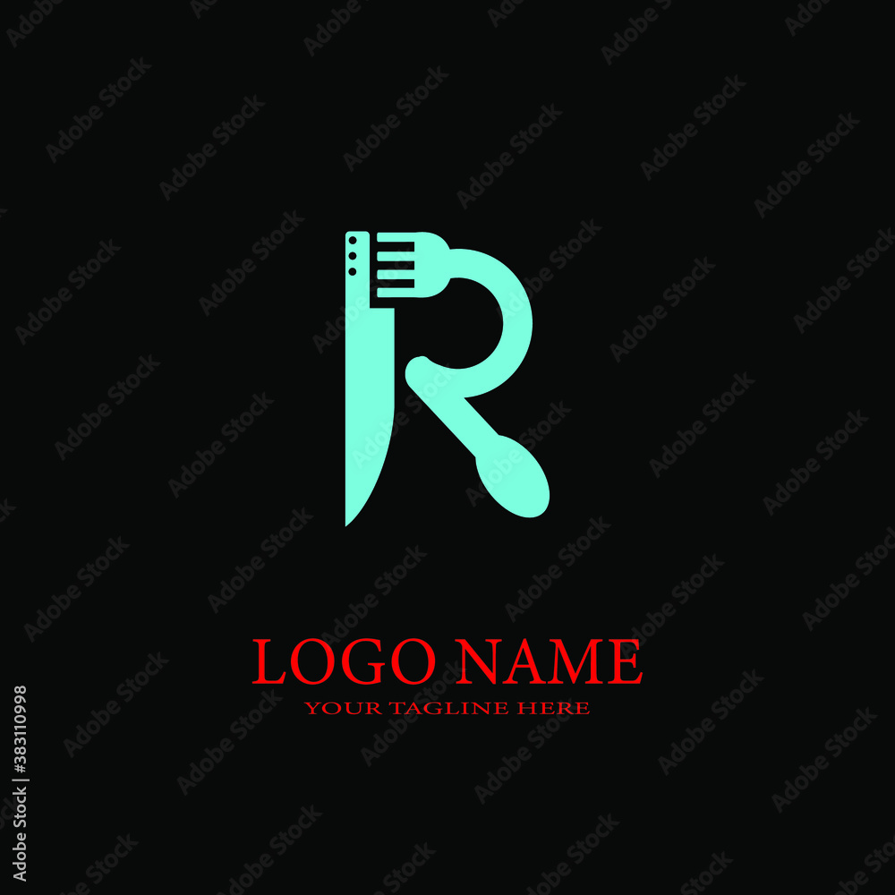 Vector alphabet letter R background illustration of a fork, spoon and ...