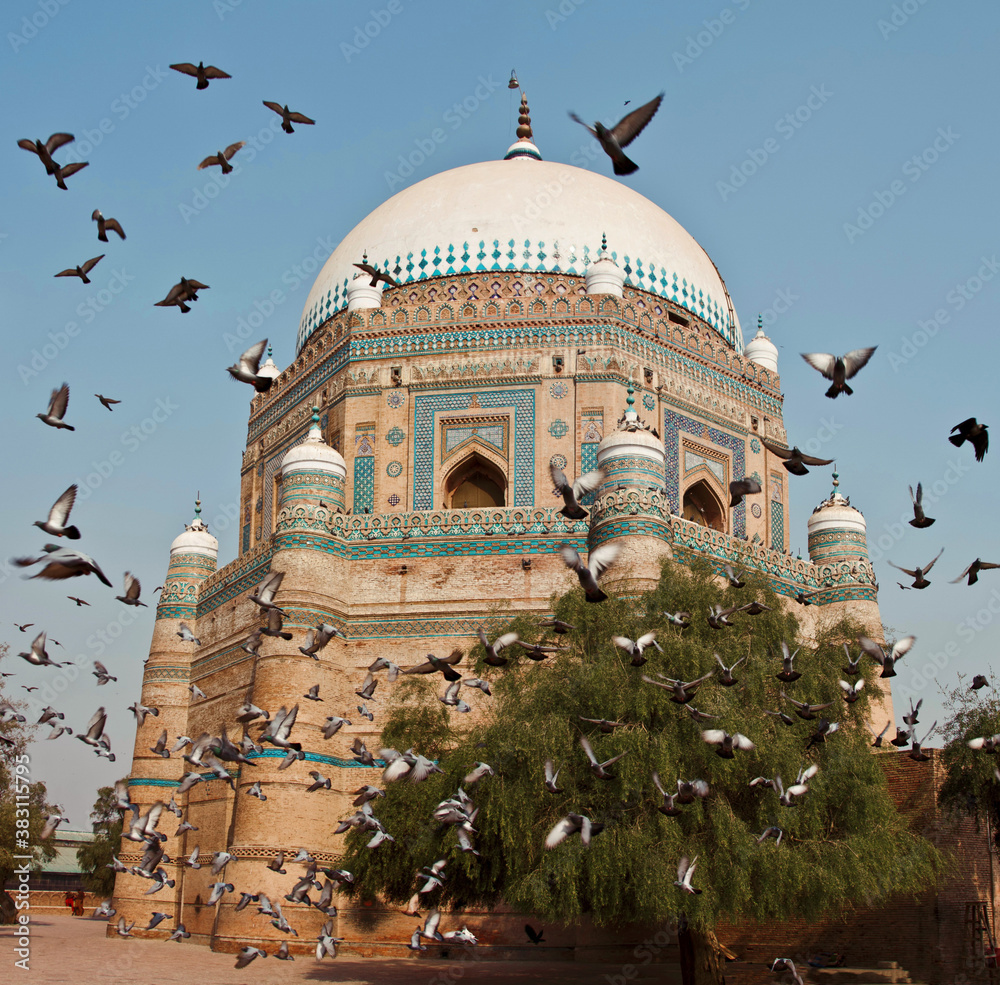 shrine with flying birds, The Tomb of Shah Rukn-e-Alam located in ...