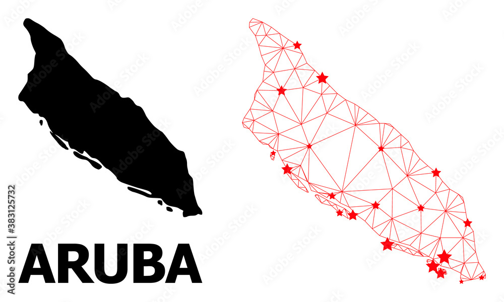Carcass polygonal and solid map of Aruba Island. Vector structure is ...