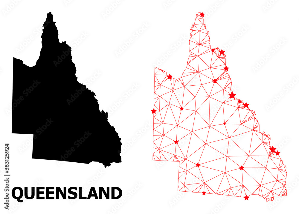 Carcass polygonal and solid map of Australian Queensland. Vector ...