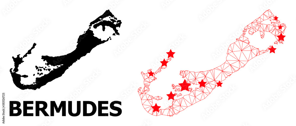 Mesh polygonal and solid map of Bermuda Islands. Vector model is created from map of Bermuda ...