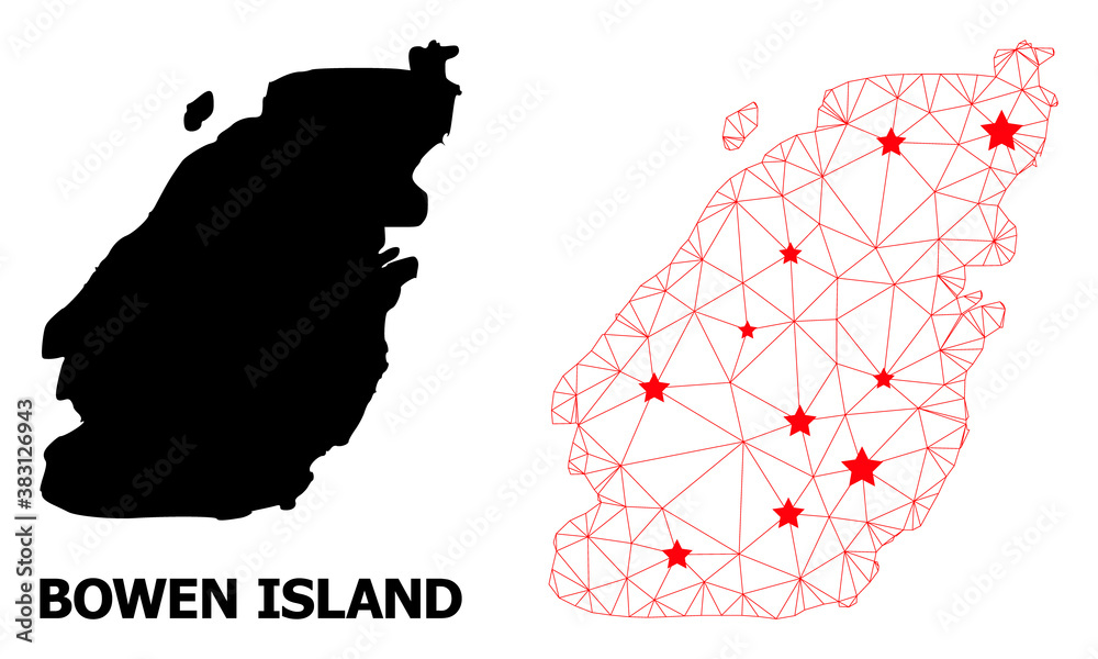 Wire frame polygonal and solid map of Bowen Island. Vector model is ...