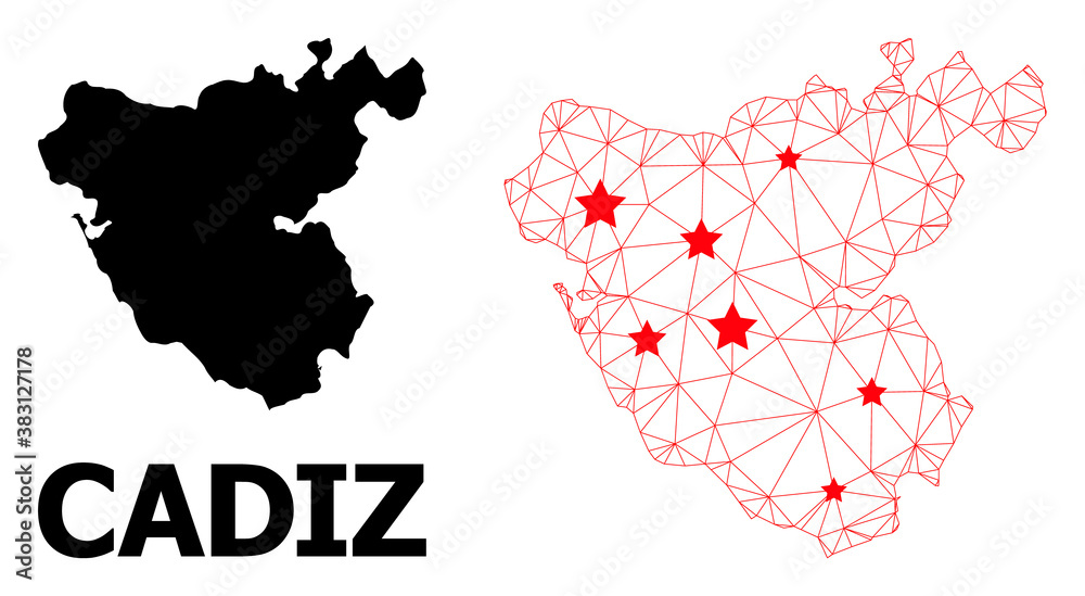 Wire frame polygonal and solid map of Cadiz Province. Vector model is ...