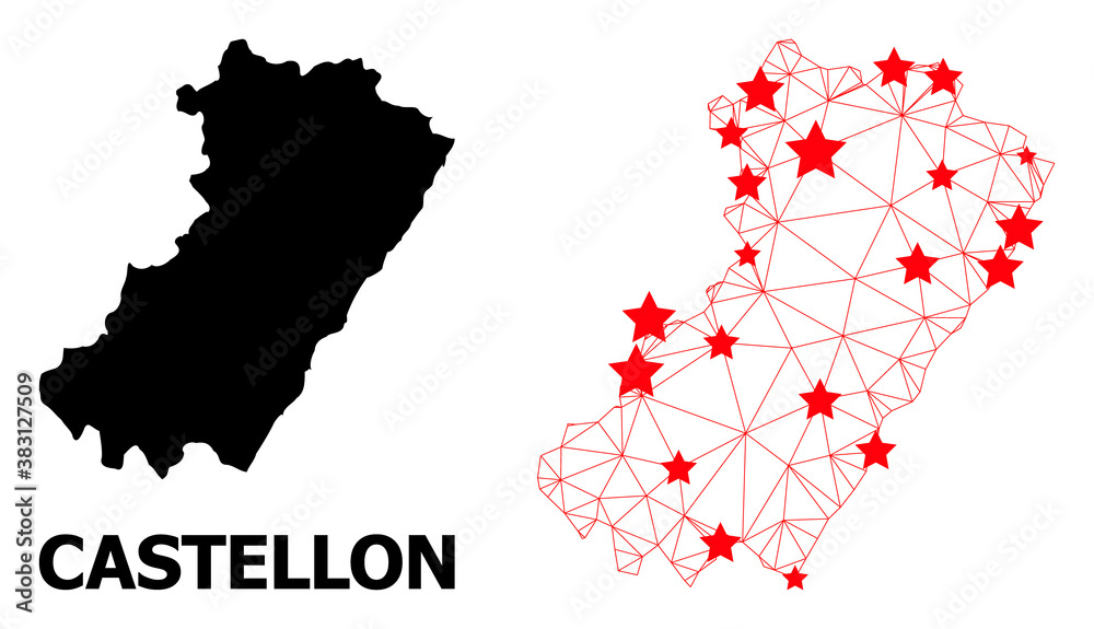Wire frame polygonal and solid map of Castellon Province. Vector ...