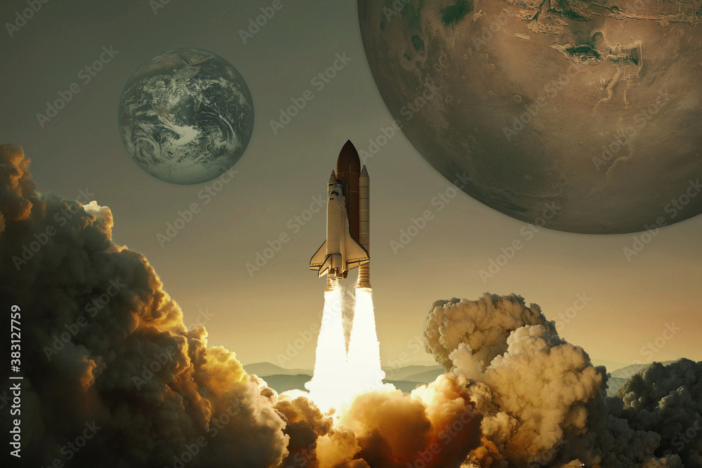 Foto de Spacecraft takes off into the sky with the planet Earth and the ...