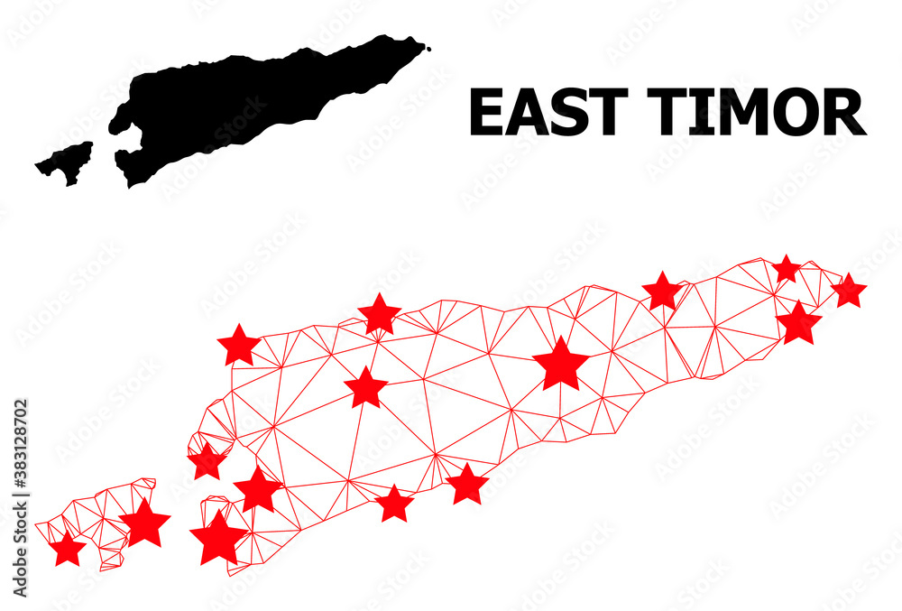 Carcass polygonal and solid map of East Timor. Vector model is created ...