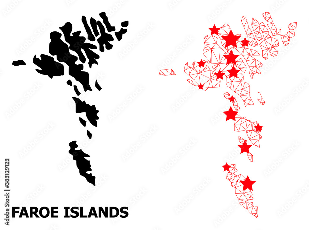 Wire Frame Polygonal And Solid Map Of Faroe Islands Vector Structure