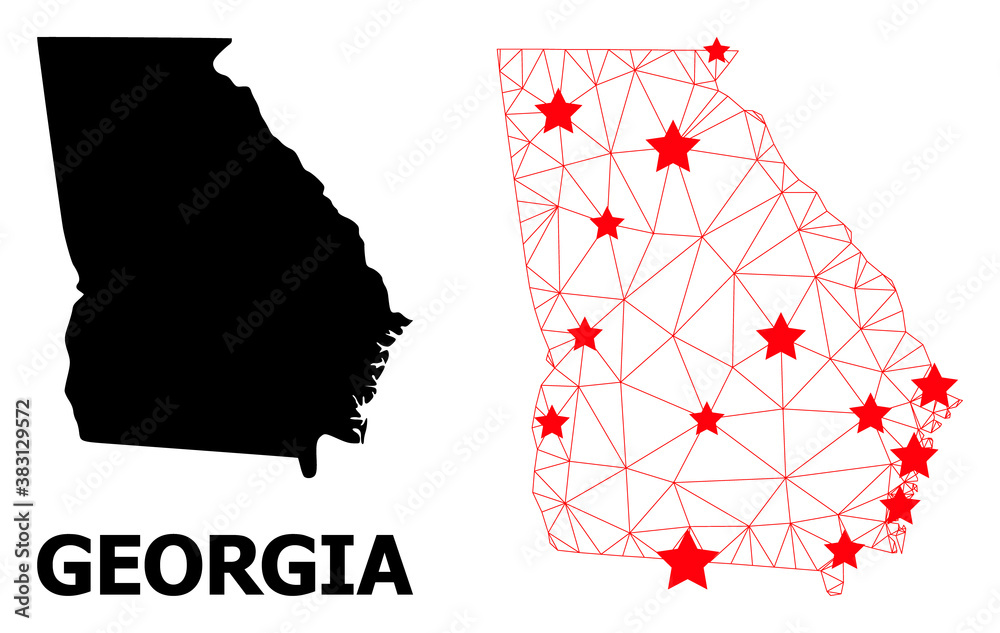 2D polygonal and solid map of Georgia State. Vector structure is ...