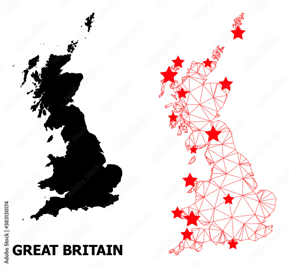 Carcass polygonal and solid map of Great Britain. Vector model is ...