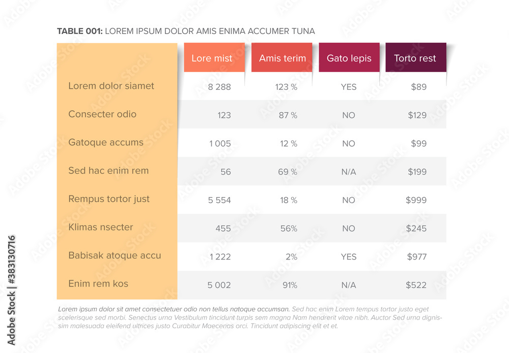Simple Red Data Table Layout Stock Template | Adobe Stock