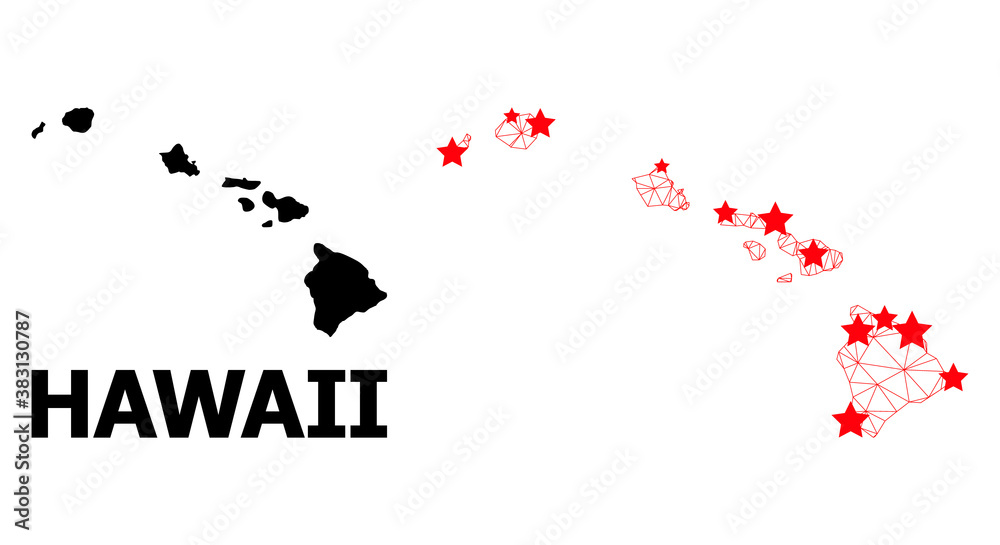 Network polygonal and solid map of Hawaii State. Vector structure is ...