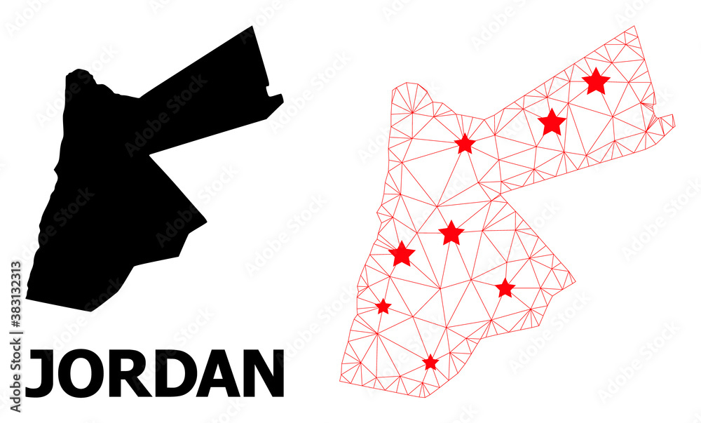 Wire frame polygonal and solid map of Jordan. Vector model is created ...