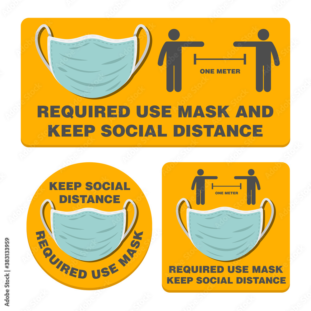 Set of signages wear mask and keep safe distance concept vector for ...