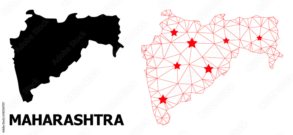 Network polygonal and solid map of Maharashtra State. Vector structure ...