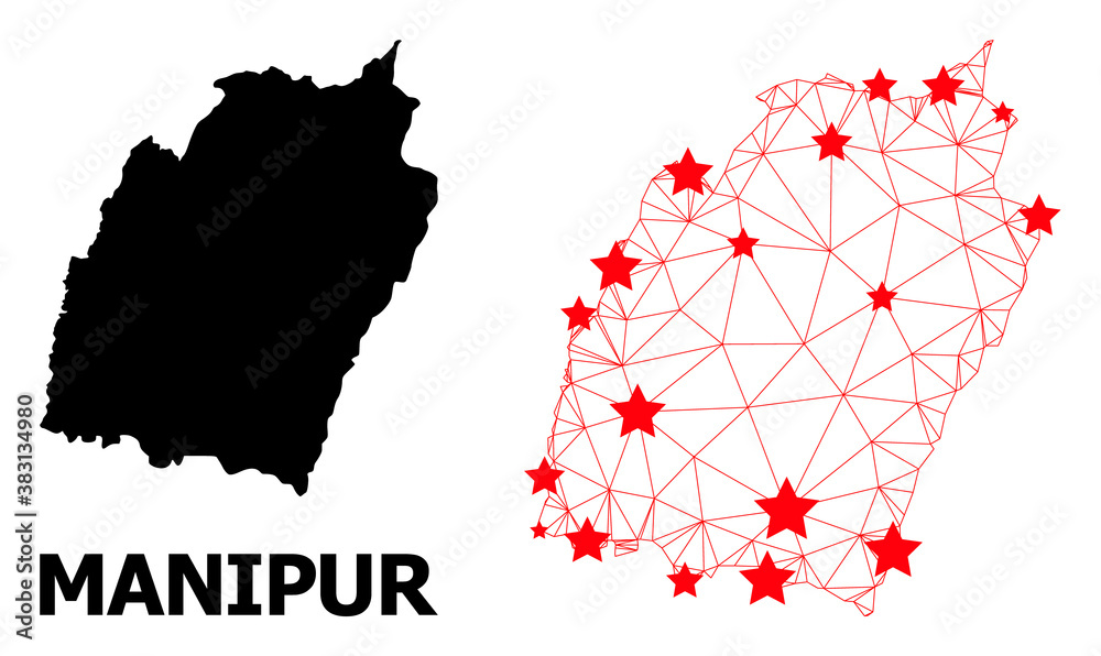 Carcass polygonal and solid map of Manipur State. Vector structure is ...
