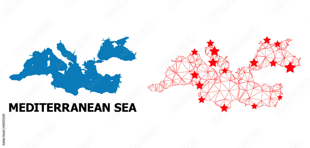 2D polygonal and solid map of Mediterranean Sea. Vector model is ...