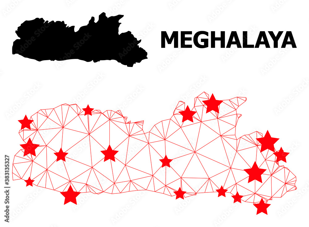 2D polygonal and solid map of Meghalaya State. Vector model is created ...