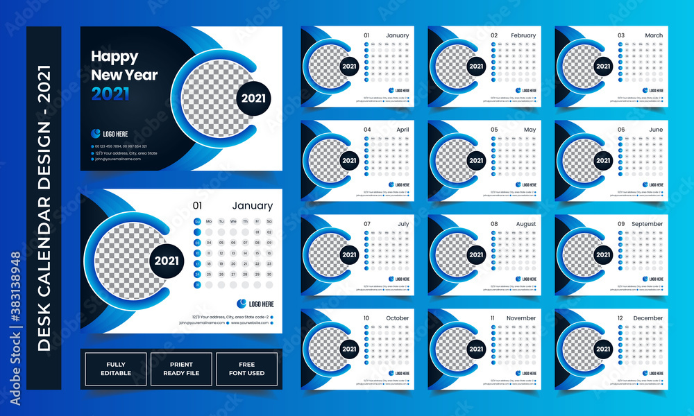 2021 Calendar design, Desk Calendar Design for 2021, 2022 Year, Planner ...