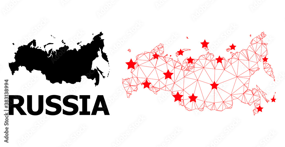 Wire frame polygonal and solid map of Russia. Vector structure is ...