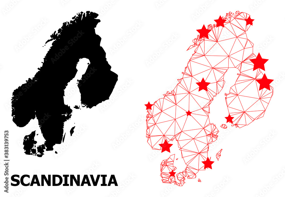 Network polygonal and solid map of Scandinavia. Vector structure is ...