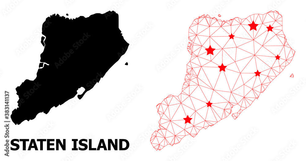 Wire frame polygonal and solid map of Staten Island. Vector structure ...