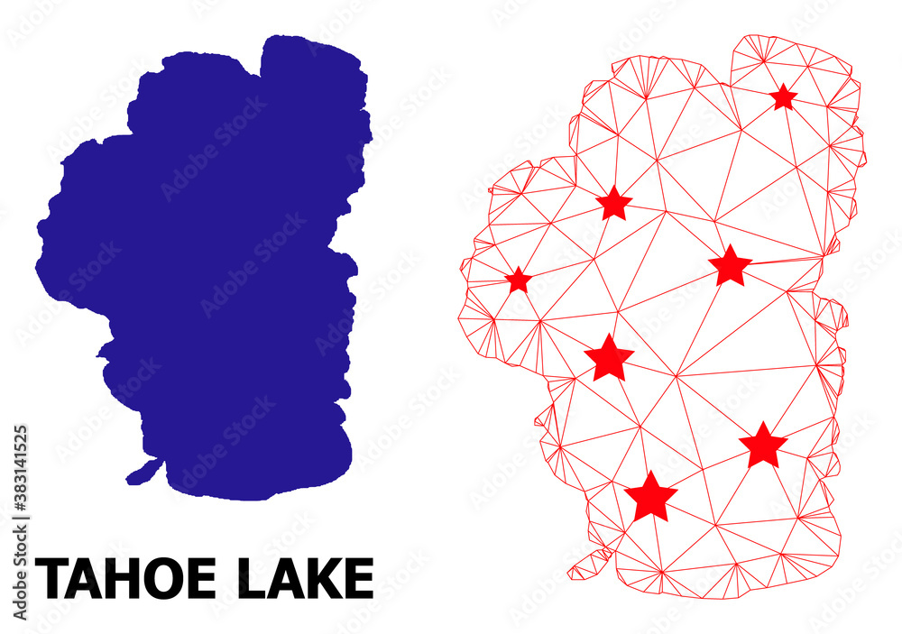 Carcass polygonal and solid map of Tahoe Lake. Vector model is created ...