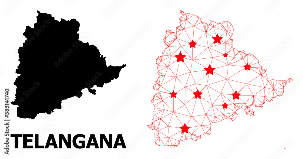 Wire frame polygonal and solid map of Telangana State. Vector model is ...