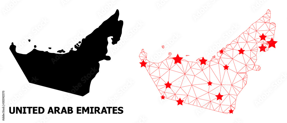Wire frame polygonal and solid map of United Arab Emirates. Vector ...