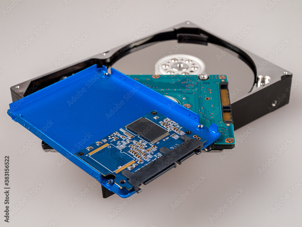 different types of computer drives, hard disk drives and SSD drives of ...