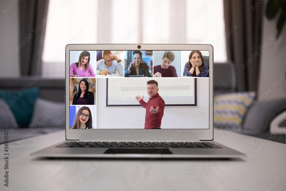 Online remote learning. Digital video conference chat with students ...