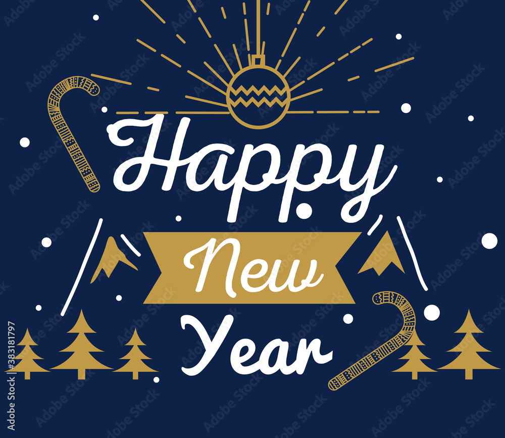 Happy new year 2021 with pine trees and sphere design, Welcome ...