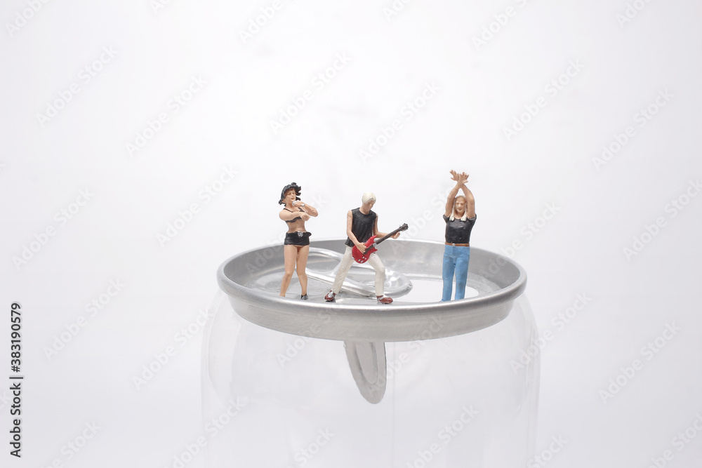 mini of singer have the concert on Solf soda pop drink cans Stock Photo ...