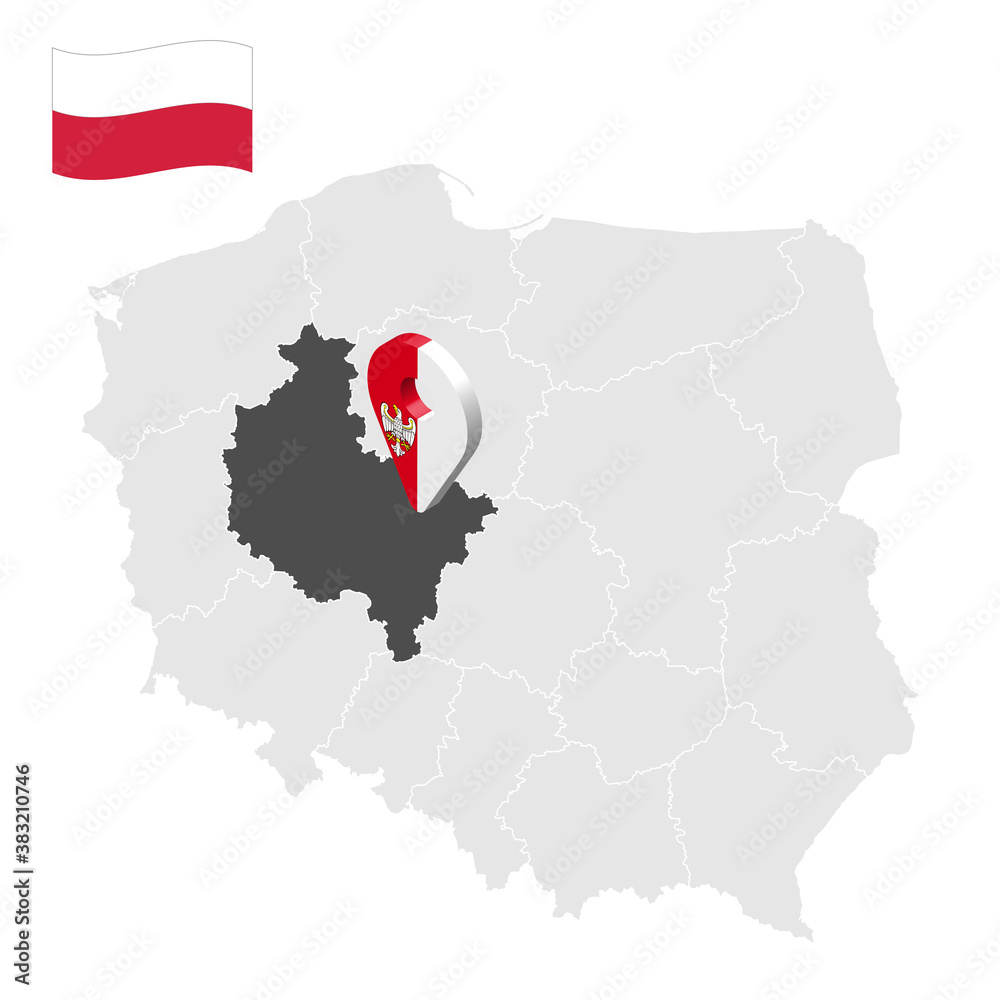 Location of Greater Poland Province on map Poland. 3d location sign ...