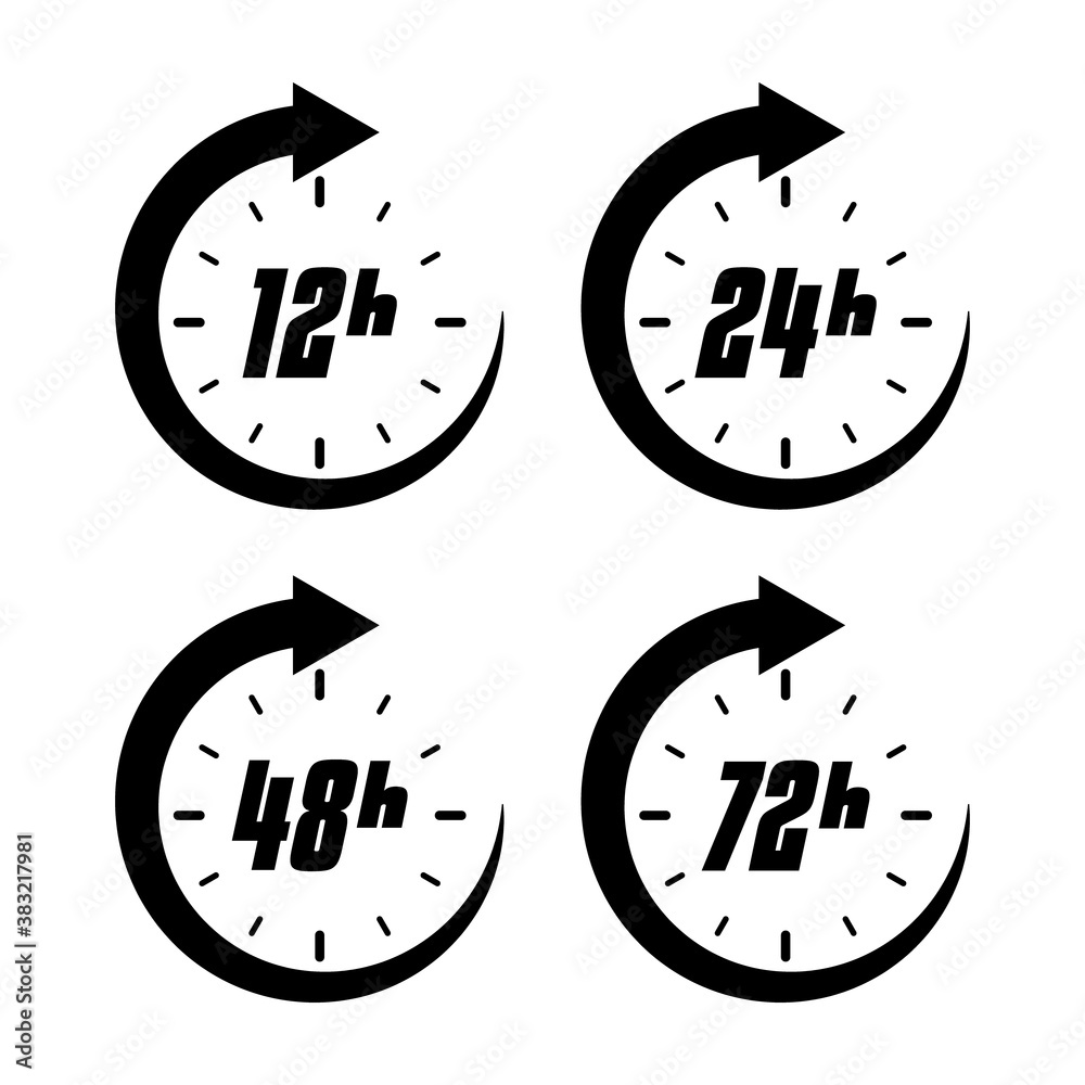 12, 24, 48, and 72 Hours Time Clock Arrow Signs Stock Vector | Adobe Stock