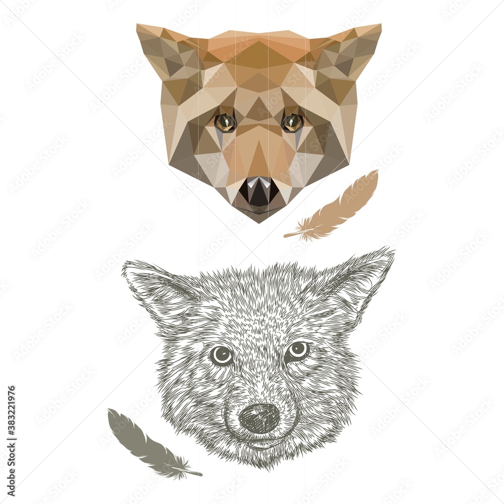 Fox freehand line drawing with fox logo graphics for printing Stock ...