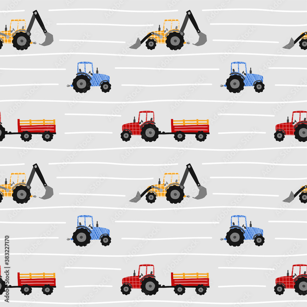 Vector pattern of tractors. Children's cute pattern with tractors of ...