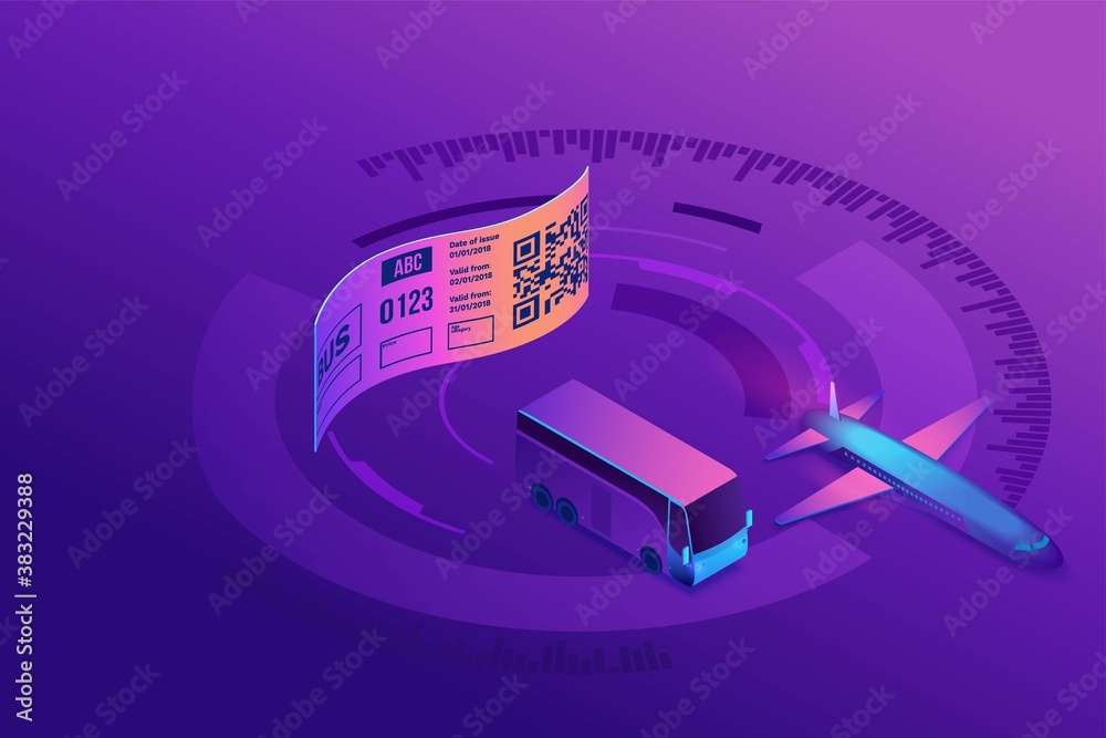Airline or bus tickets with qr code, modern technology for label ...